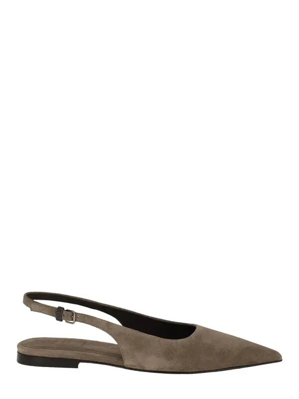 Brunello Cucinelli Suede Slingback Ballerinas - Brown