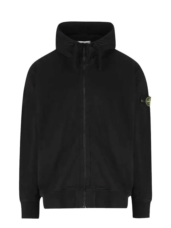 Stone Island Zip-up Hoodie With Logo Appliqu - Black