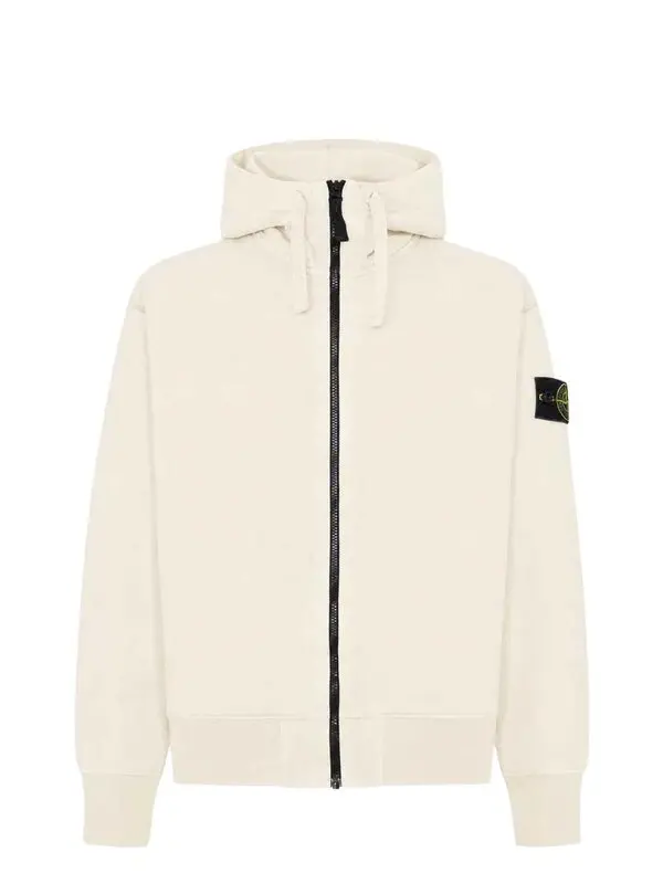 Stone Island Zip-up Hoodie With Logo Appliqu - White