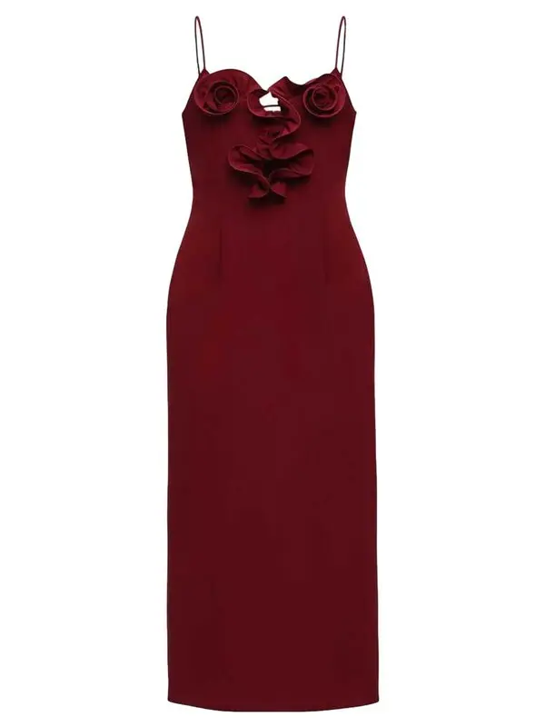 Magda Butrym Bordeaux Midi Dress In Cotton And Silk With Floral Embellishments - Red
