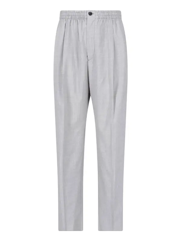 LARDINI Dark Grey Wool Pinstripe Trousers - Gray