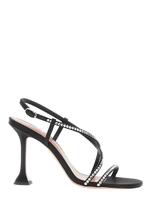 Amina Muaddi Sally' Crystal Embellished Satin Sandals - Black