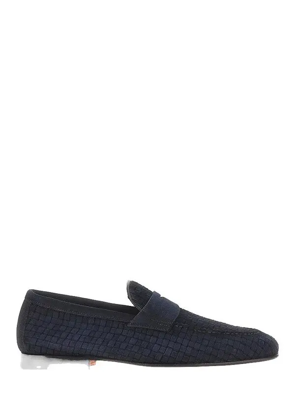 Santoni Suede Leather Penny Loafers - Blue