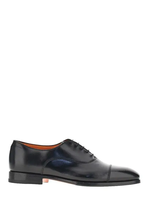 Santoni Spazzolato Leather Oxford Shoes - Black