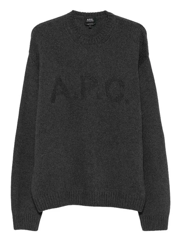 A.p.c. Crew Neck Long Sleeve Wool Jumper With Intarsia Logo - Gray