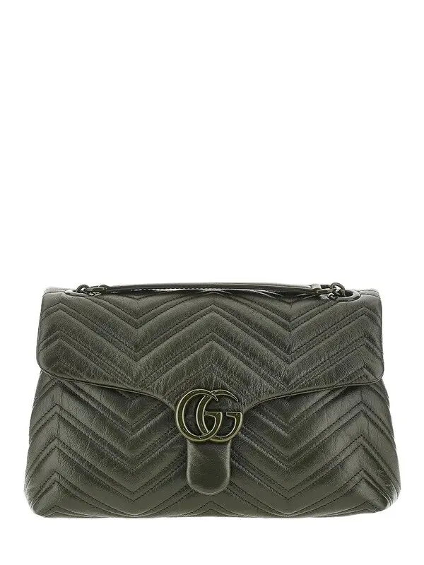 Gucci Matelassé Leather Medium 'gg Marmont' Shoulder Bag - Green