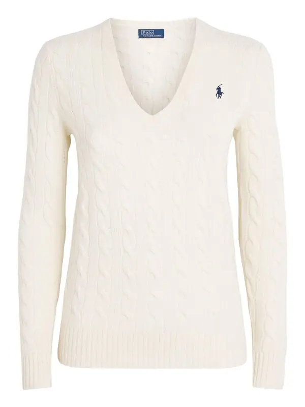 Polo Ralph Lauren Wool-cashmere Cable-knit V-neck Sweater - Ivory