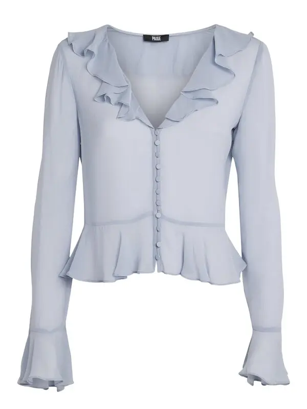 Paige Getty Peplum Blouse With Ruffle Detail - Blue