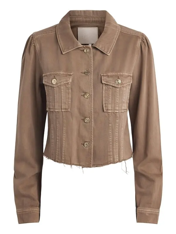 Paige Cropped Pacey Denim Jacket - Brown