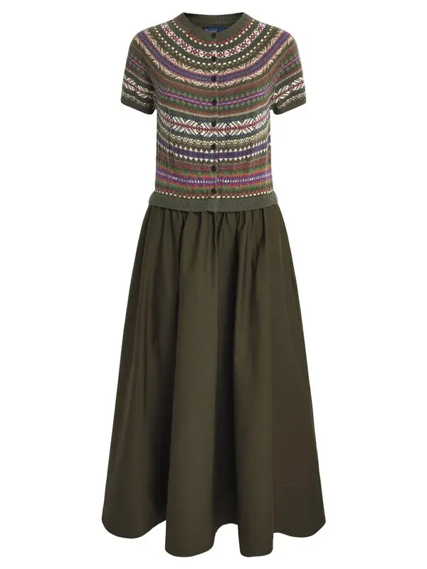 Polo Ralph Lauren Fair Isle Geometric Intarsia Knit Midi Dress - Green