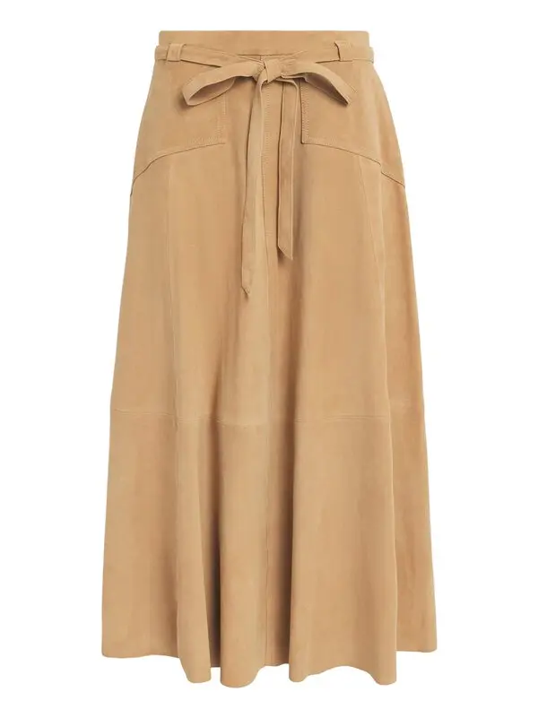 Polo Ralph Lauren Suede Midi Skirt With Tie Waist - Brown