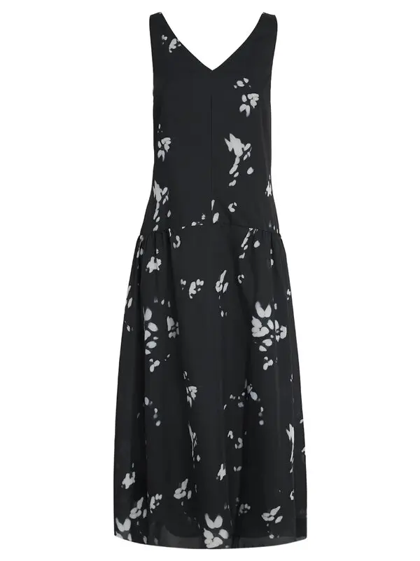 Theory Satin Floral Print V-neck Midi Dress - Black