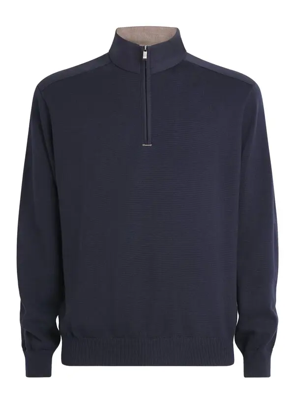 Paul & Shark Virgin Wool Quarter-zip Sweater - Navy