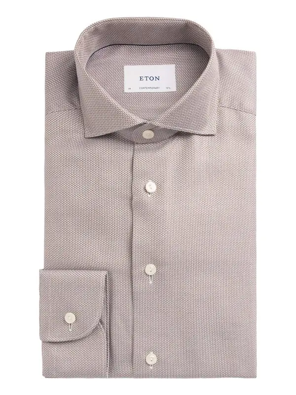 Eton Cotton Patterned Contemporary Fit Shirt - Brown
