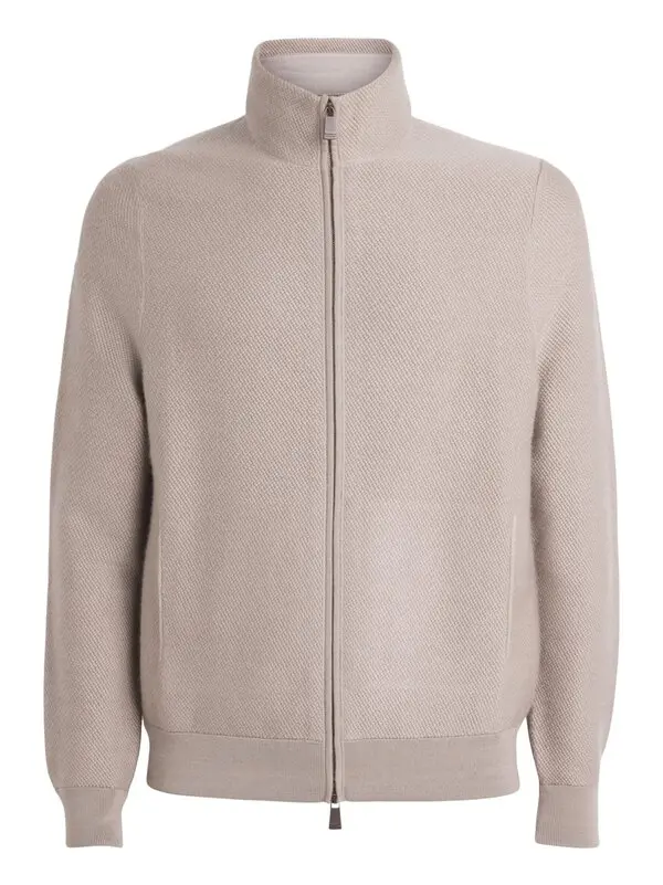Colombo Cashmere-wool Zip-up Cardigan - Beige