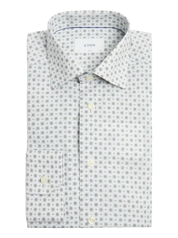 Eton Cotton Geometric Print Contemporary Fit Shirt - Beige