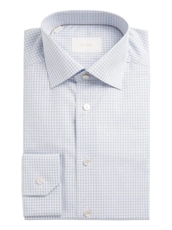 Eton Supima Cotton Check Slim Fit Shirt - Blue
