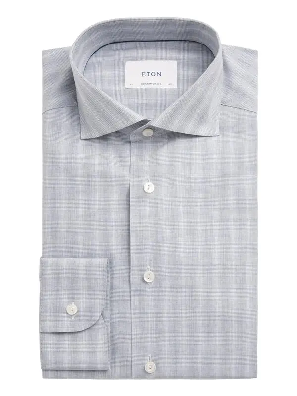 Eton Cotton Mélange Plaid Contemporary Fit Shirt - Grey