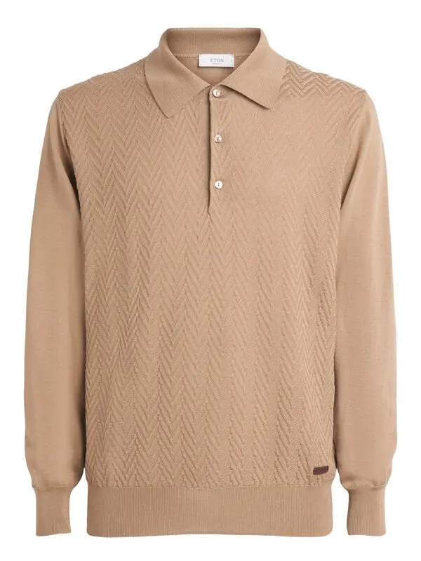 Eton Cotton Chevron-knit Polo Sweater - Beige