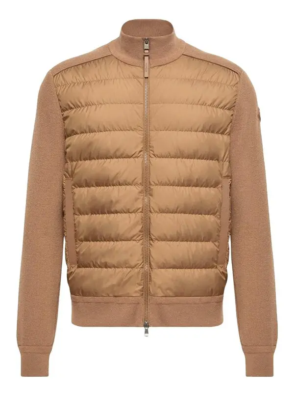 Moncler Wool Cashmere Blend Padded Zip-up Cardigan - Brown