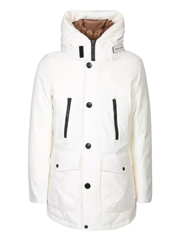 Woolrich Logo Printed Hooded Down Jacket - White