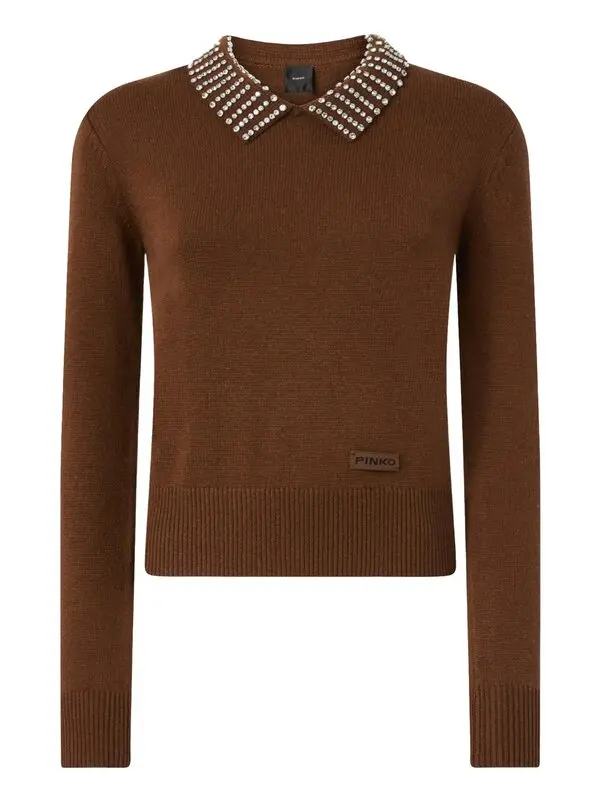Pinko Embellished Collar Knitted Jumper - Brown