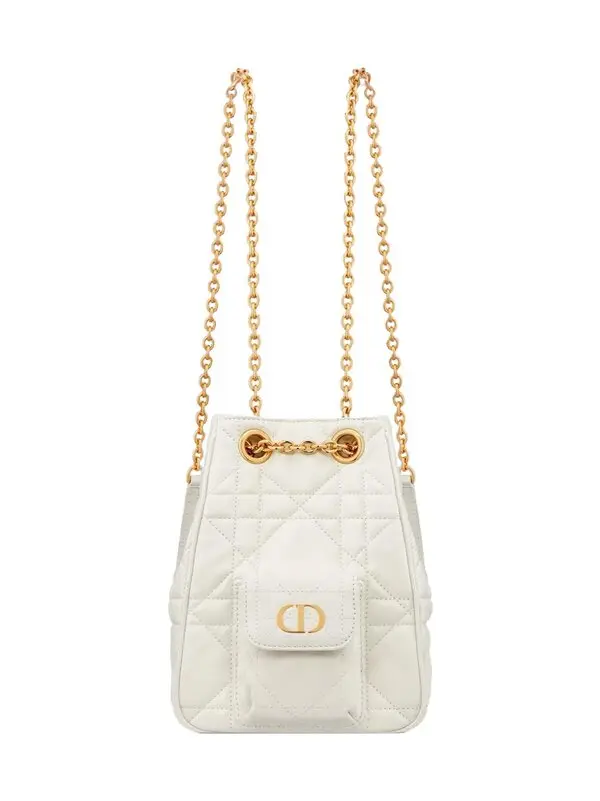 Dior Drawstring Backpack With Chain Strap - White