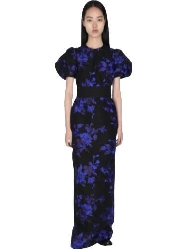 Erdem Bubble Sleeve Floral Maxi Dress - Black