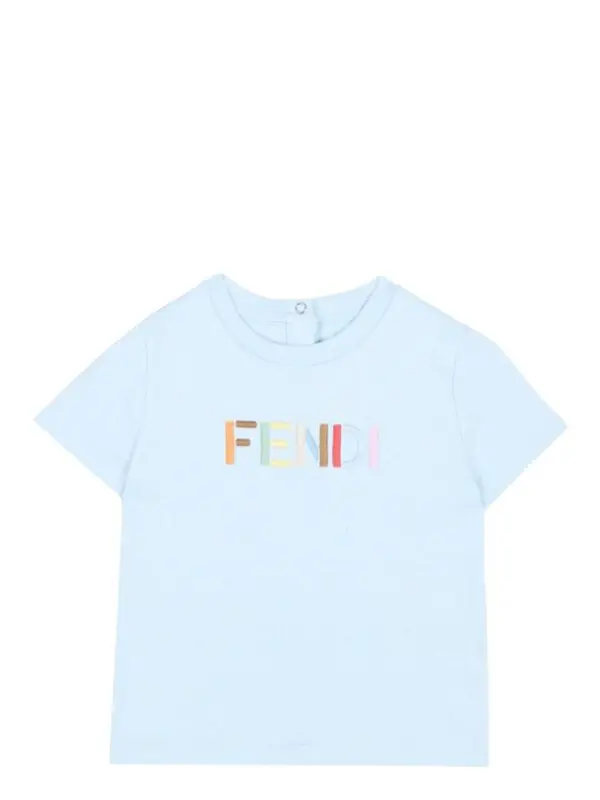 Fendi Logo Embroidered T-shirt - Light Blue