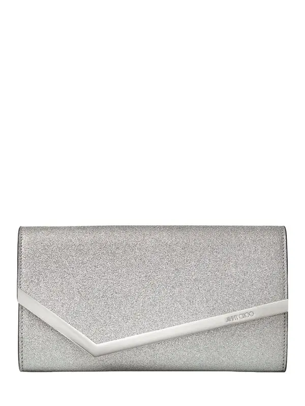 JIMMY CHOO Fine Glitter Leather Clutch Bag - Silver