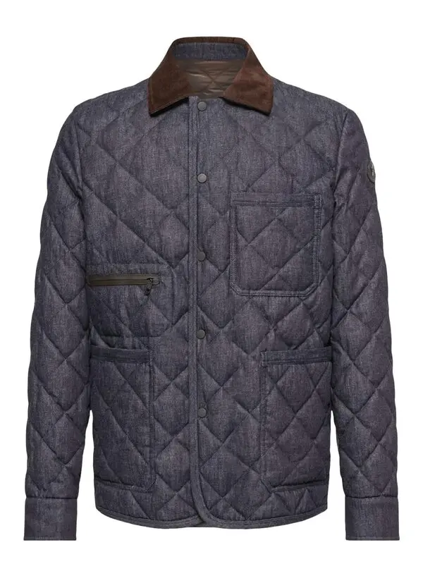 Moncler Kryen Diamond Quilted Denim Down Shirt Jacket - Black
