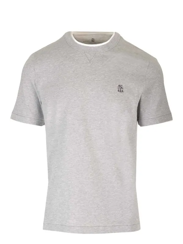 Brunello Cucinelli Logo Embroidered Layered T-shirt - Grey