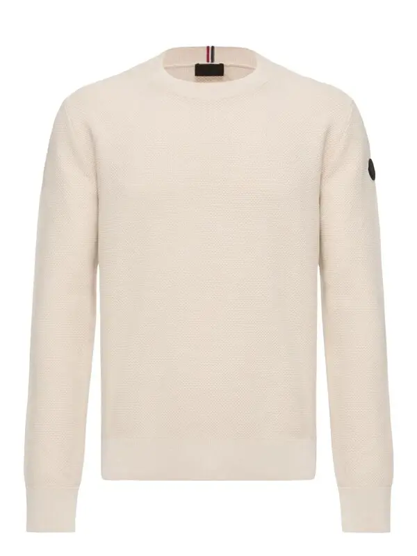 Moncler Cotton Knit Crewneck Sweater With Tricolor Detailing - Beige