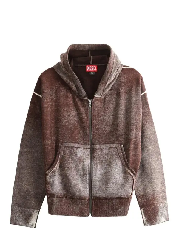 DIESEL® Reverse-print Wool Hooded Cardigan - Brown