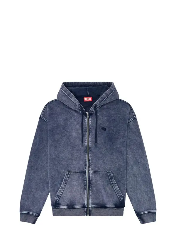 DIESEL® Zip-up Hoodie In Treated Cotton Fleece - Blue