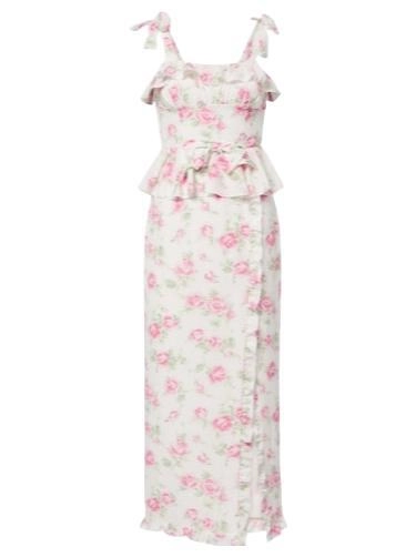 Alessandra Rich Floral Silk Ruffled Midi Dress - Pink