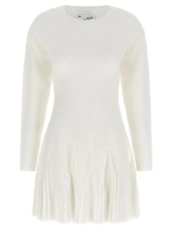 Elisabetta Franchi Rib-knit Long-sleeved Dress With Cut-out Hem - White