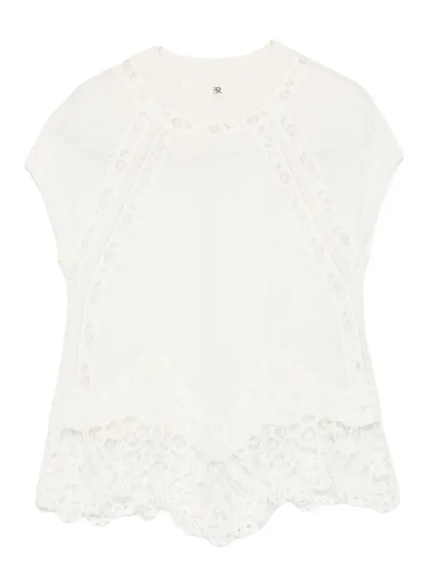 Ermanno Scervino Lace Trim High Neck Short Sleeve Top - White