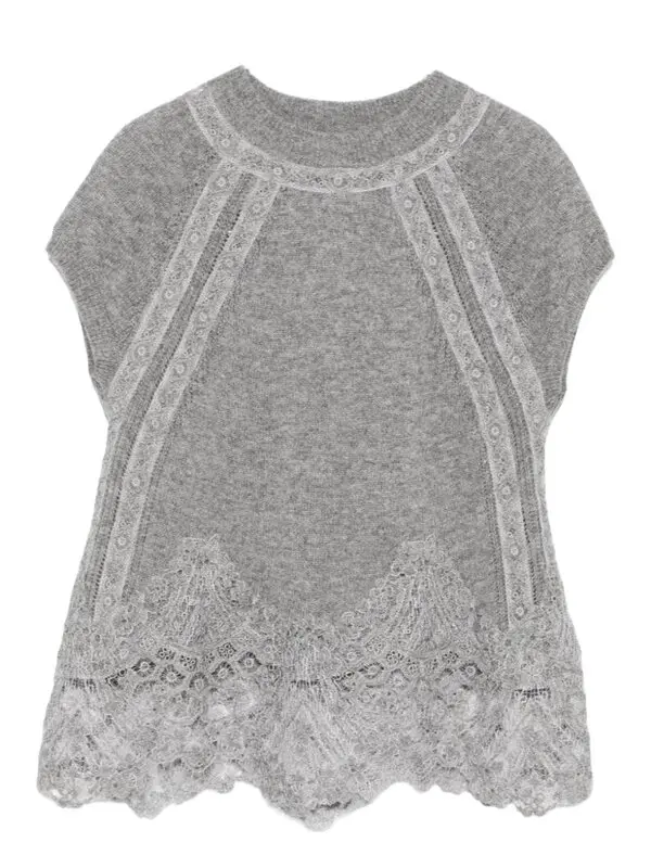 Ermanno Scervino Lace Trim Knit Top - Grey