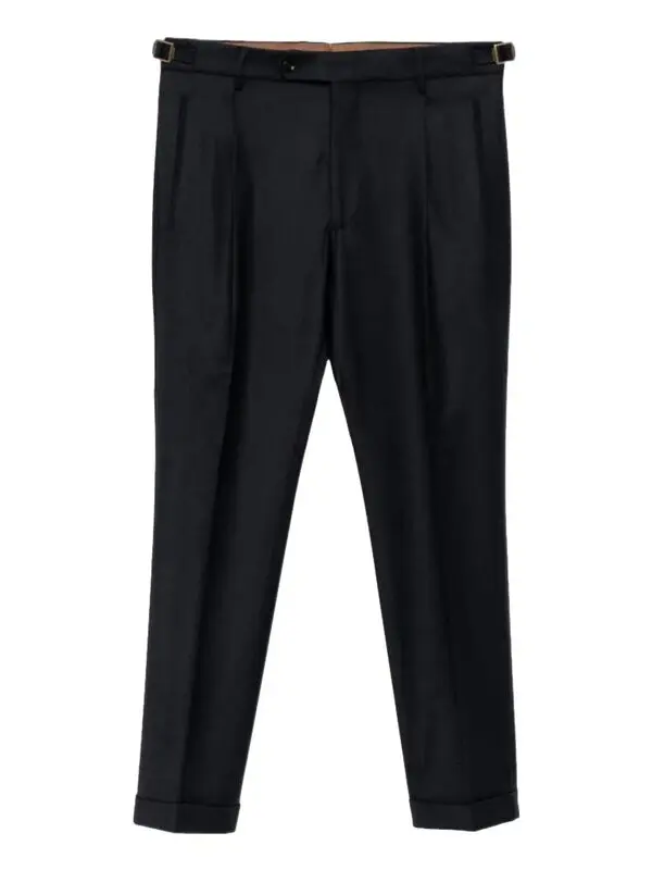 BERWICH Pleated Trousers With Turn-up Hems - Navy Blue