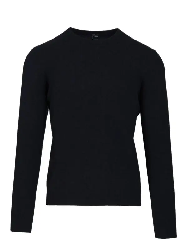 Fedeli Crew Neck Long Sleeve Sweater - Navy Blue