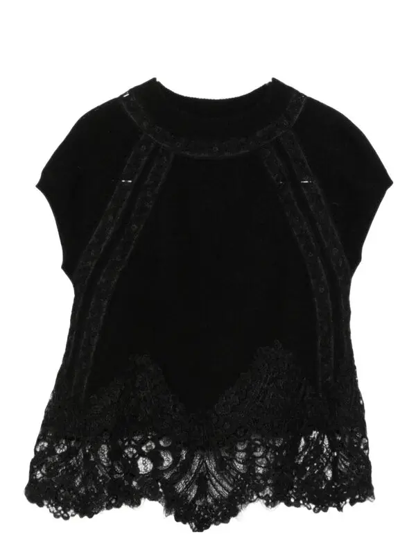 Ermanno Scervino Lace Trim Cap-sleeve Top - Black