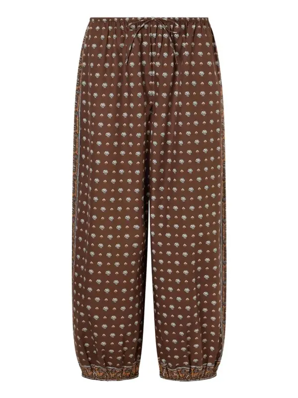 DÔEN Printed Jogger Pants With Drawstring Waist - Brown