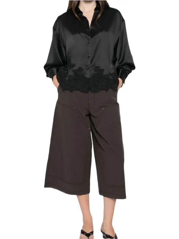 Ermanno Scervino Lace-trimmed Satin Shirt - Black