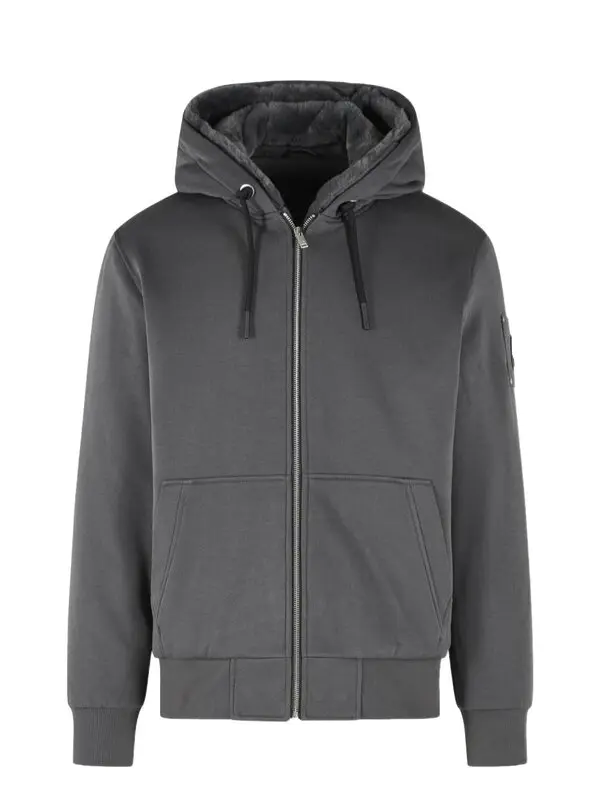 Moose Knuckles Logo-plaque Drawstring Zipped Hoodie - Grey