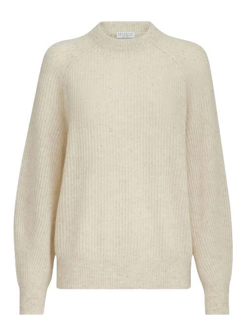 Brunello Cucinelli Mohair, Cotton And Wool Diamond Yarn English Rib Sweater - Ivory