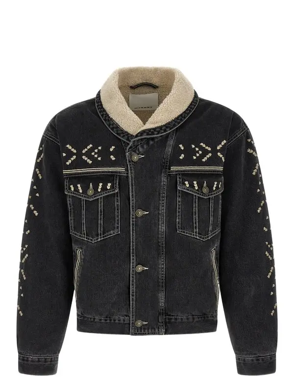 Isabel Marant Étoile Long Sleeve Embroidered Denim Jacket - Black