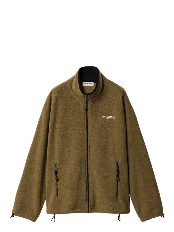 Miu Miu Fleece Zip-up Jacket With Embroidered Logo - Forest Green