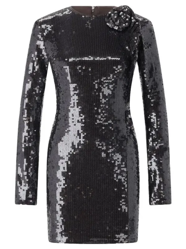 ROTATE BY BIRGER CHRISTENSEN Sequin Mini Dress With Floral Appliqu - Black