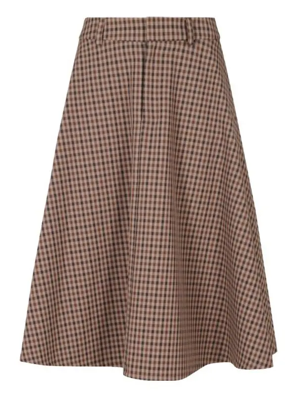DONDUP Belted Plaid Skirt - Chocolate